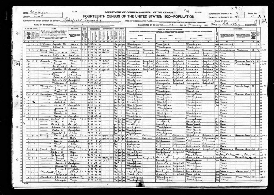 Documents: 1920 United States Federal Census: Metcalf Family History